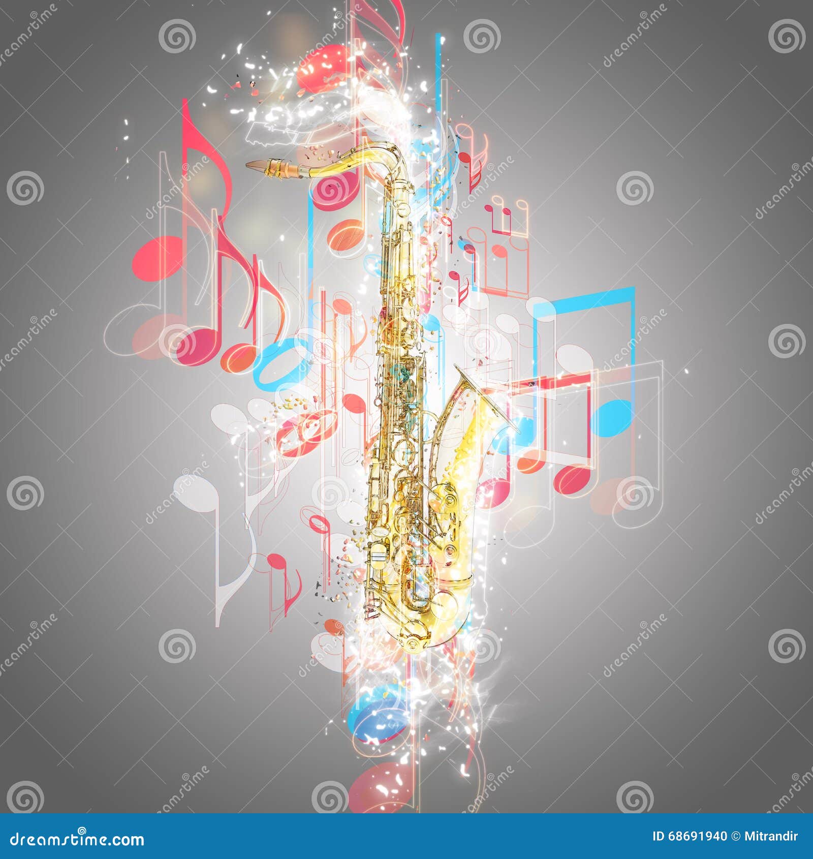 Saxophone and music notes stock illustration. Illustration of classical ...