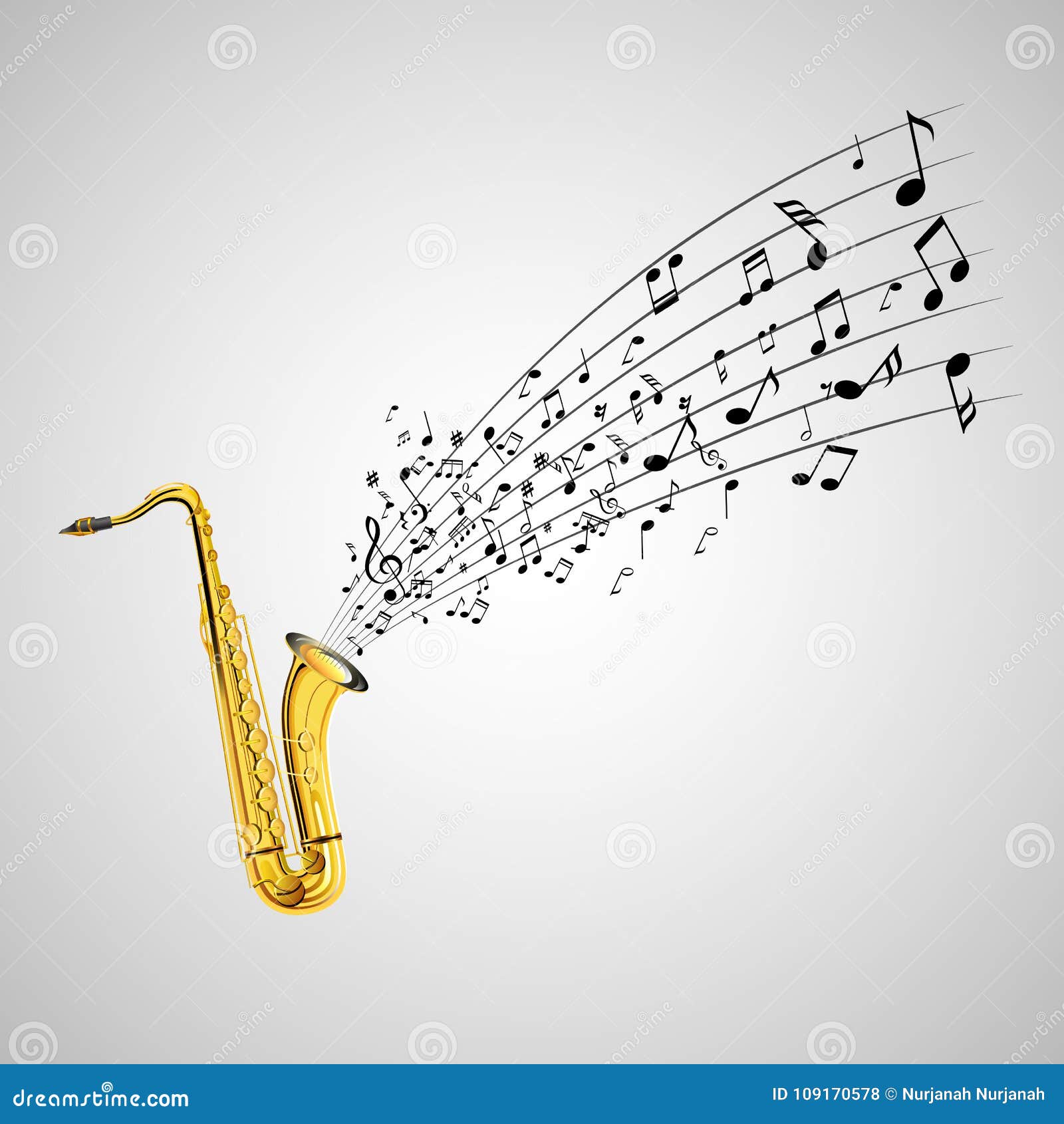 Saxophone and Music Notes Poster Isolated Stock Vector - Illustration ...