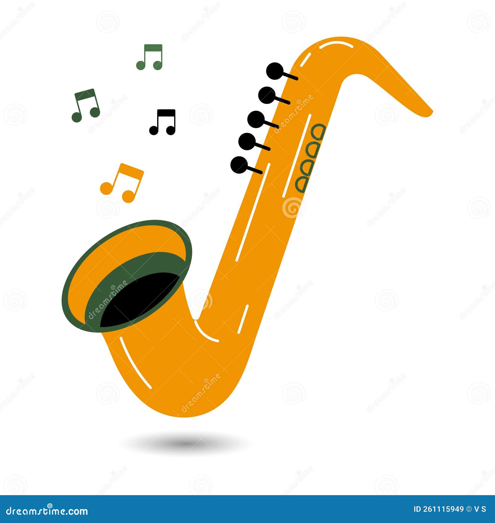 Saxophone and Notes, Musical Instruments. Yellow Green Design ...