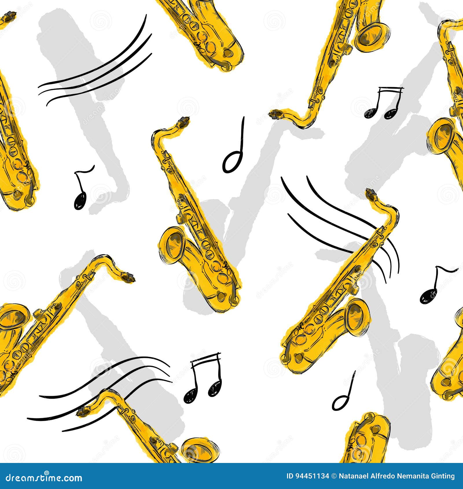 Saxophone Paint Seamless Pattern Art Design Stock Vector - Illustration ...