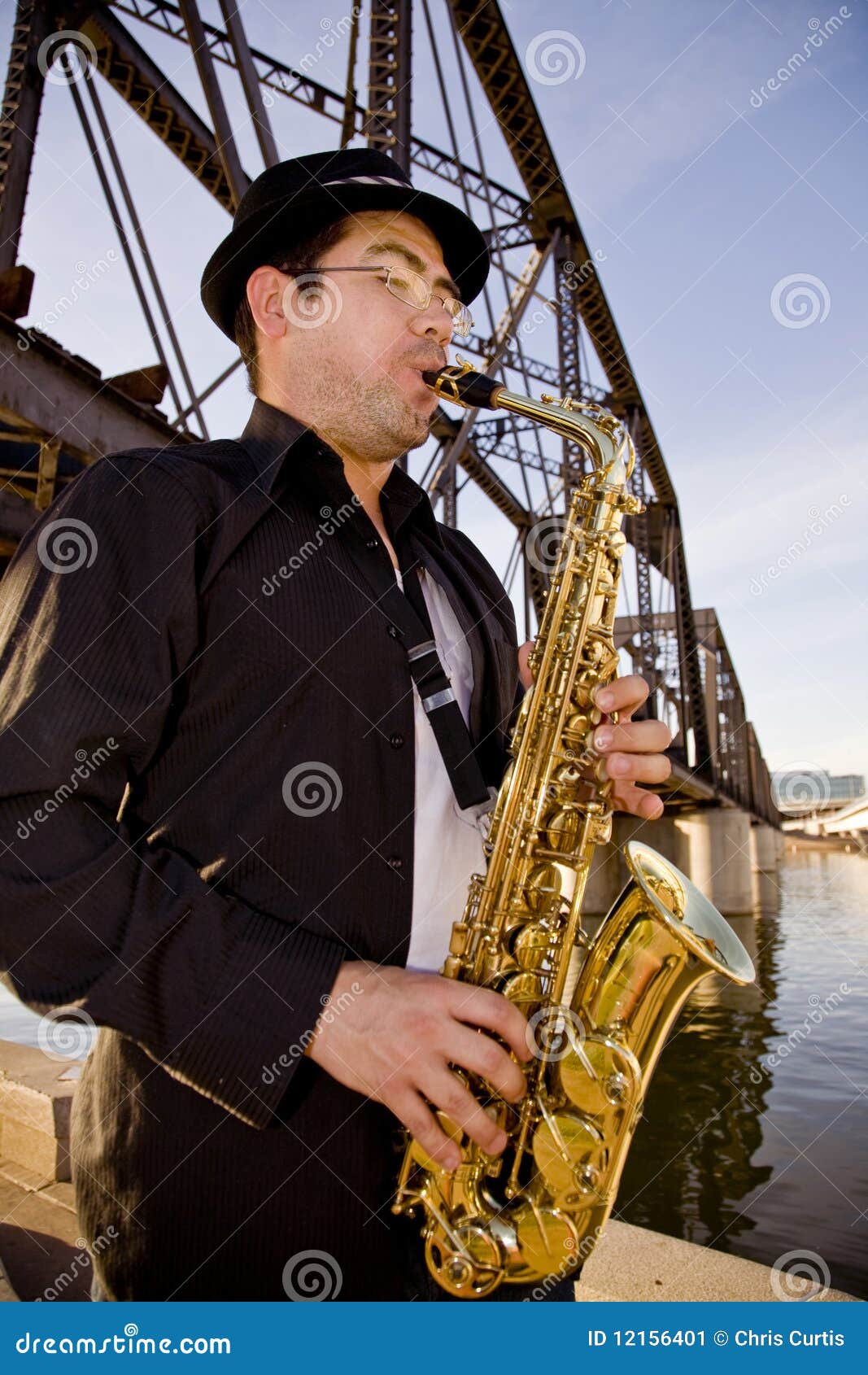 Saxophone Player stock image. Image of grungy, male, ironwork - 12156401