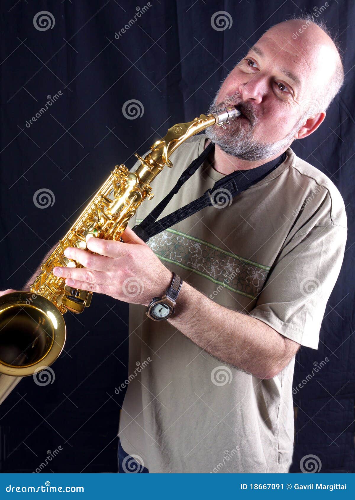 The saxophone player stock image. Image of bald, face - 18667091