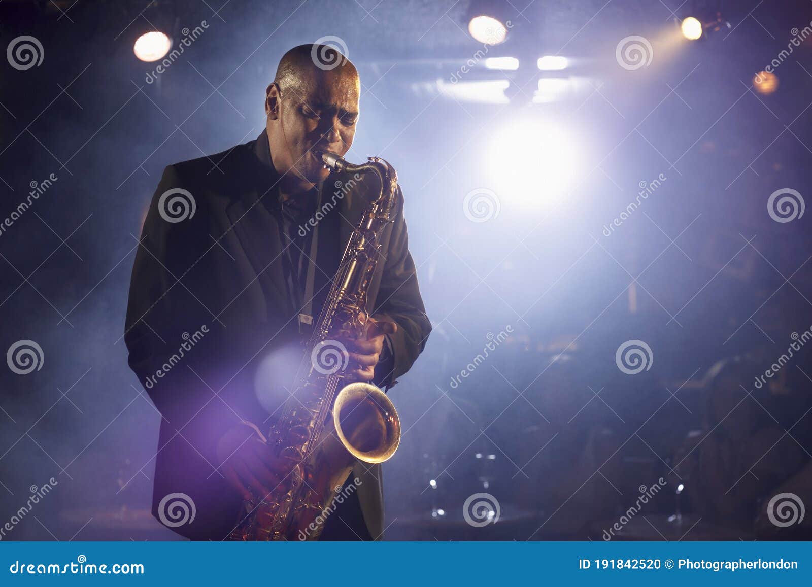 Saxophone Player on Stage Portrait Stock Photo - Image of saxophonist ...