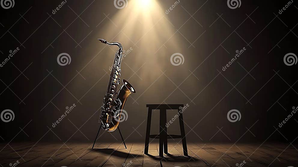 Saxophone on Stage, Spotlight, Stool Stock Image - Image of rhythm ...