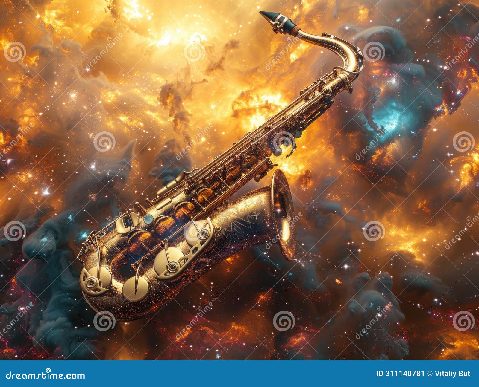 Saxophone in Starry Space stock image. Image of musical - 311140781