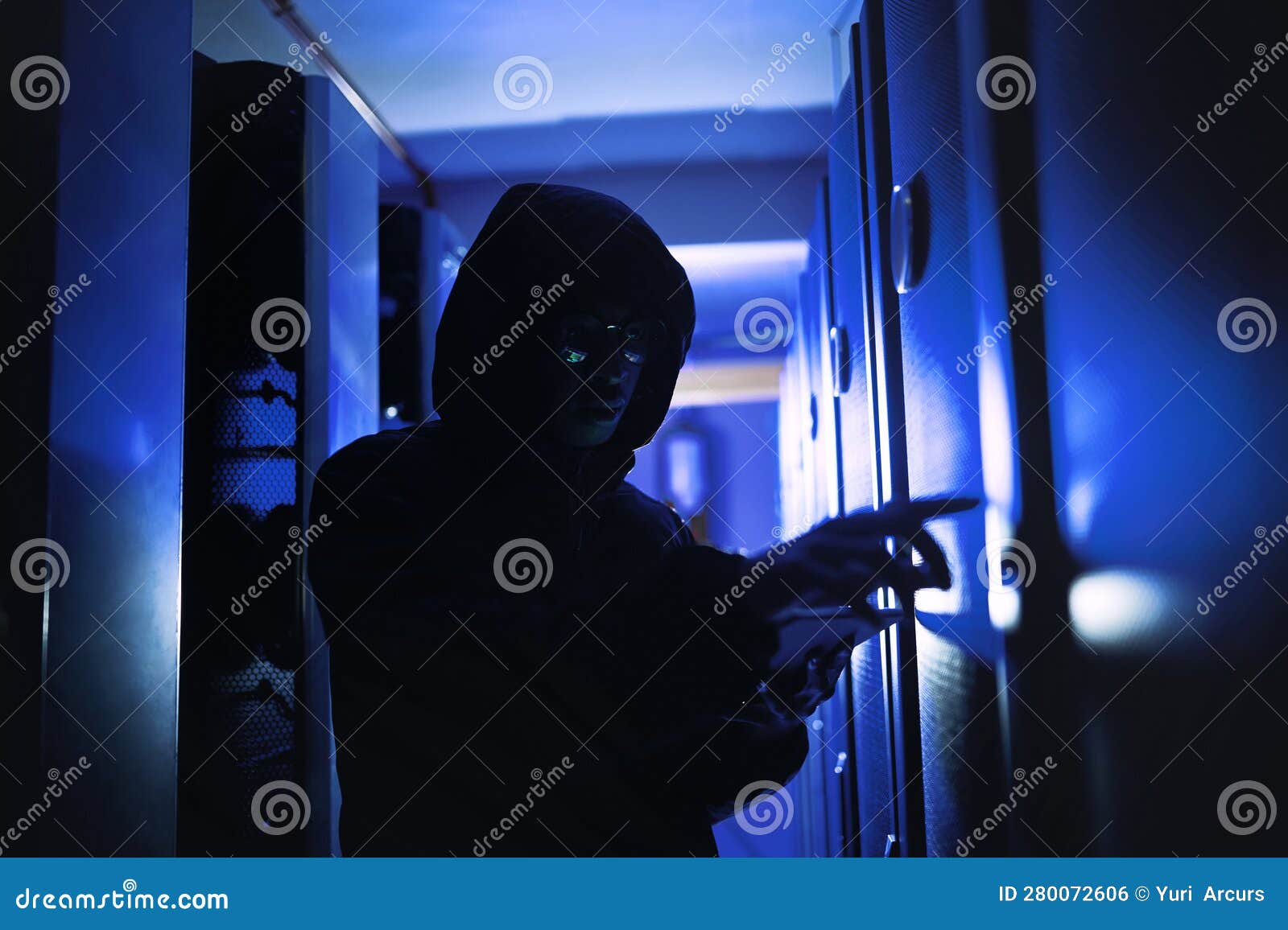 Say Goodbye To Your Private Data. a Hacker Using a Digital Tablet in a ...