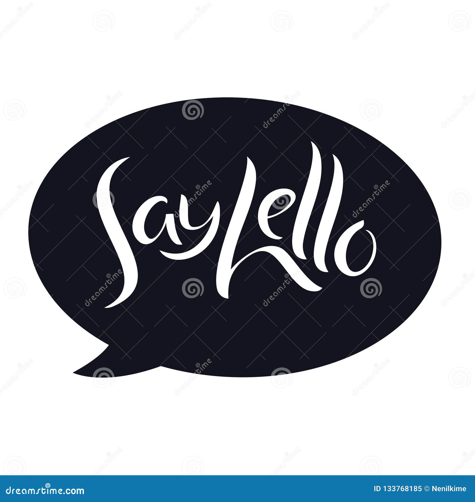 Say Hello Black Background Message Bubble Hand Lettering Vector ...