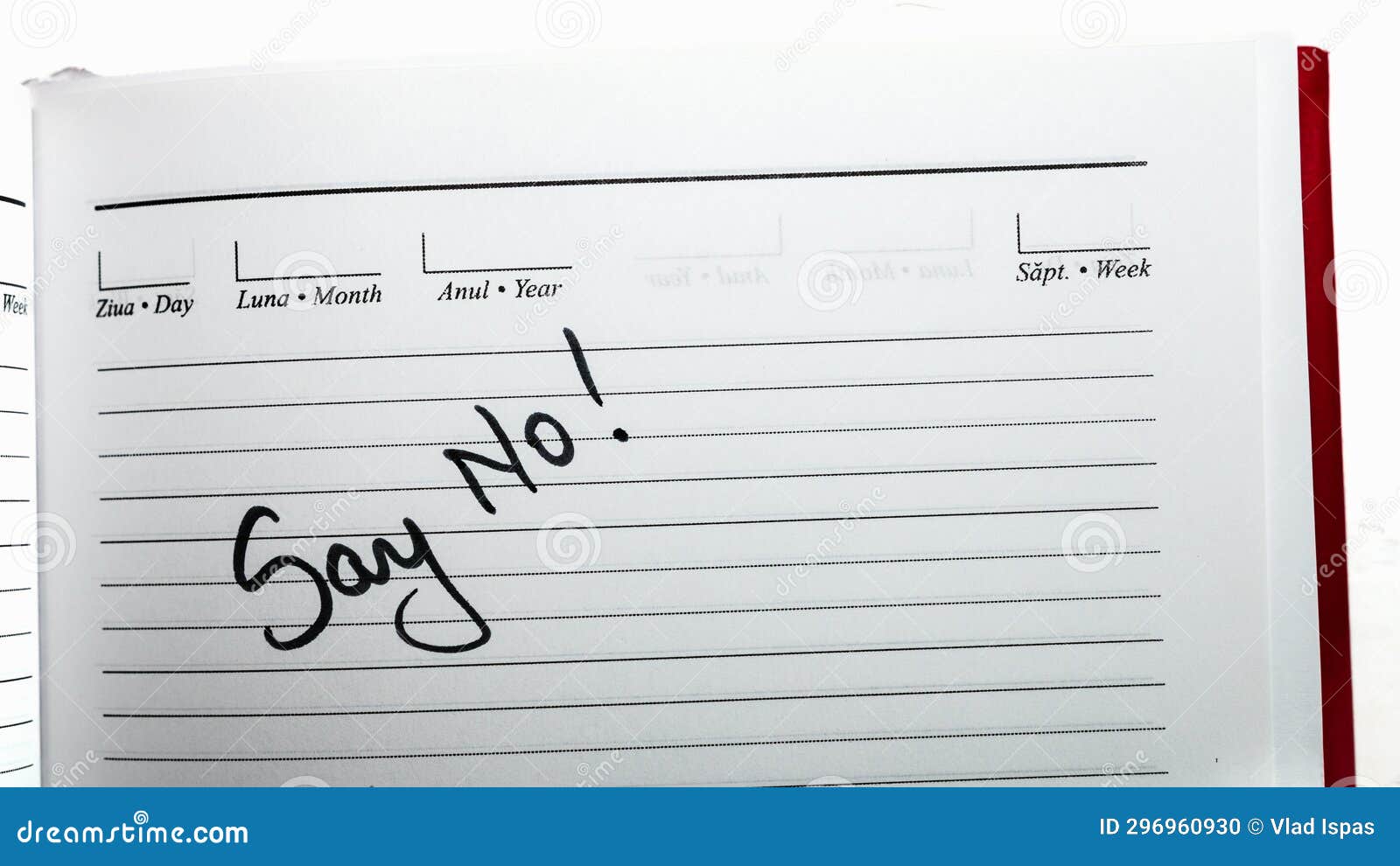 Say No, Handwriting Text on Page of Office Agenda. Copy Space Stock ...