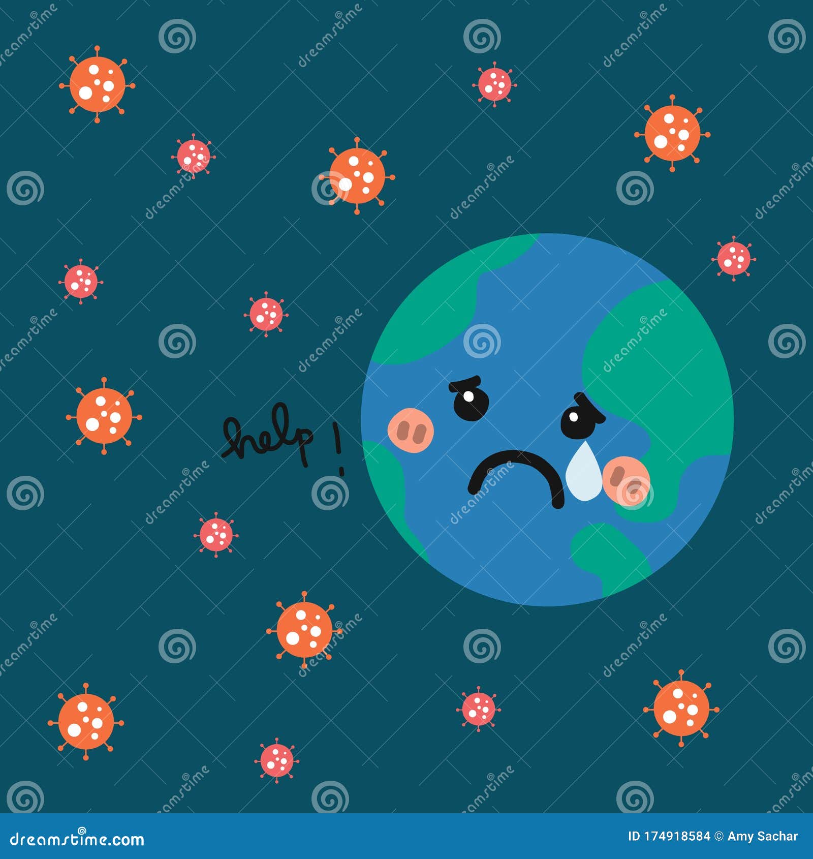 Earth Crying In Plastic Bag Cartoon, Say No To Plastic Concept ...