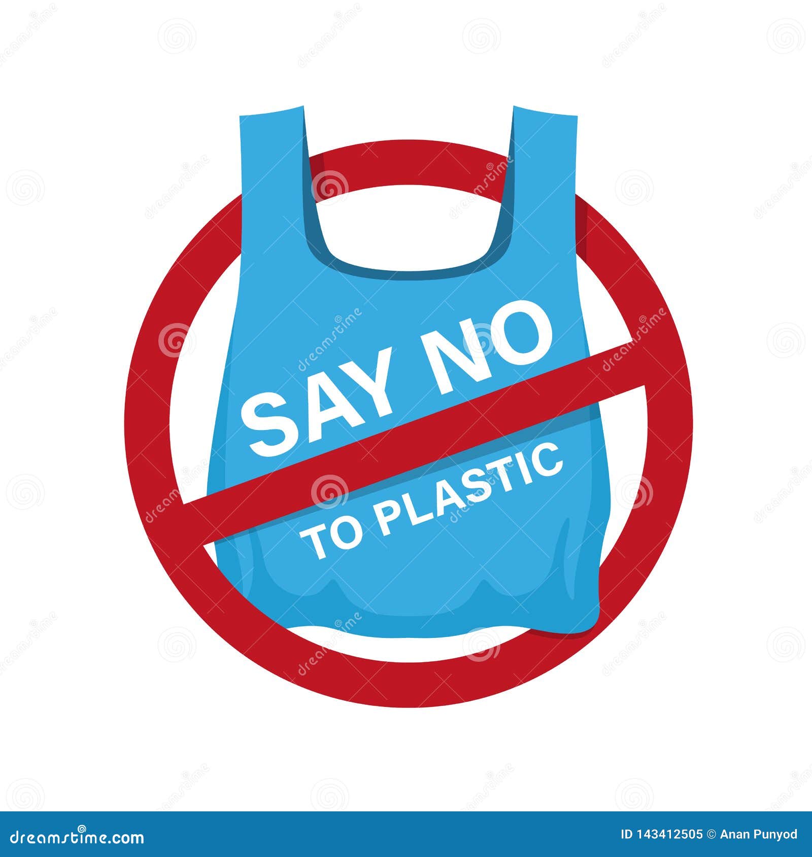 Say No To Plastic Text on Blue Plastic Bag in Red Stop Circle Sign ...