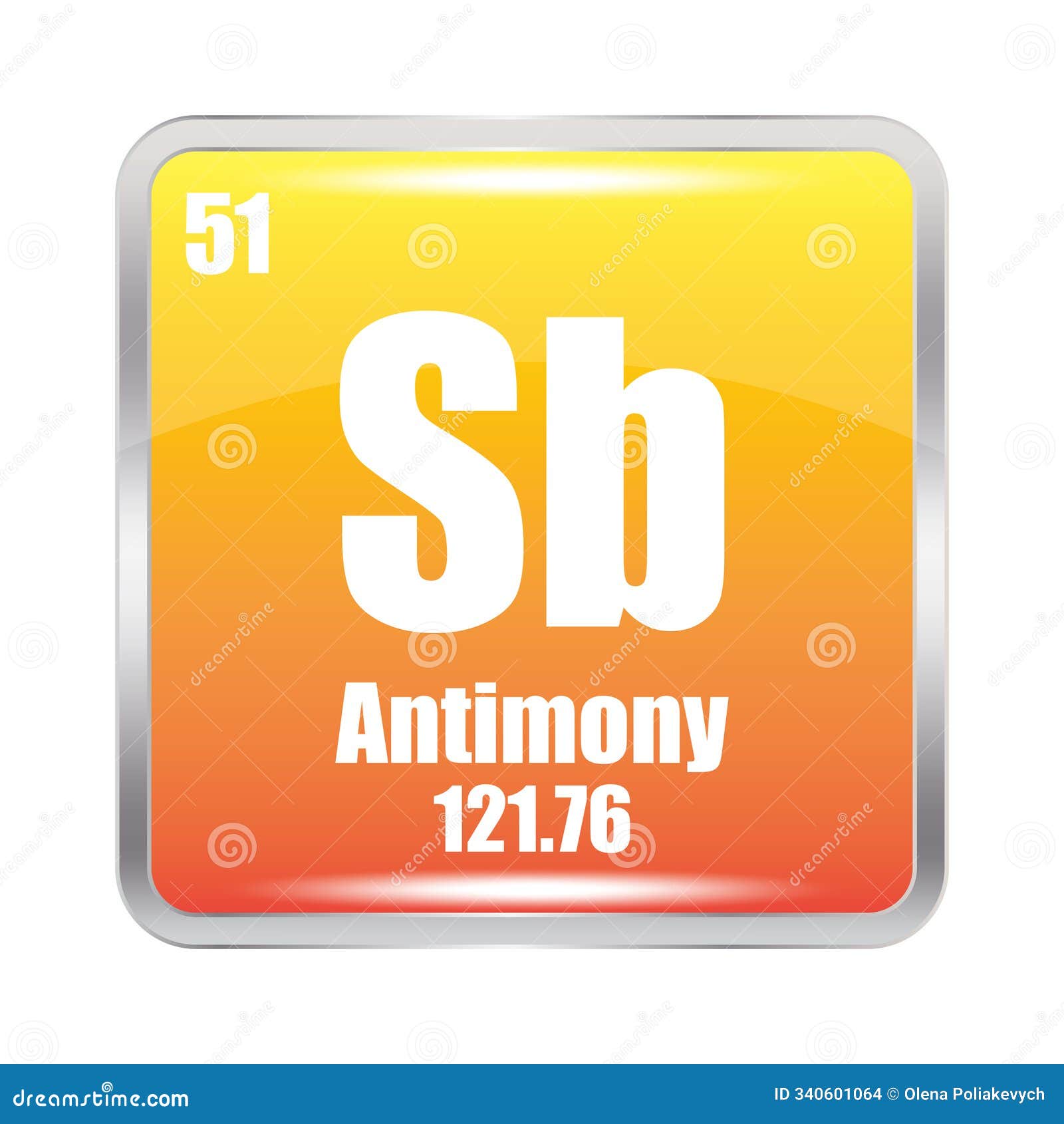 Sb Icon. Antimony Element. Atomic Number 51. Mass 121.76. Orange Square ...
