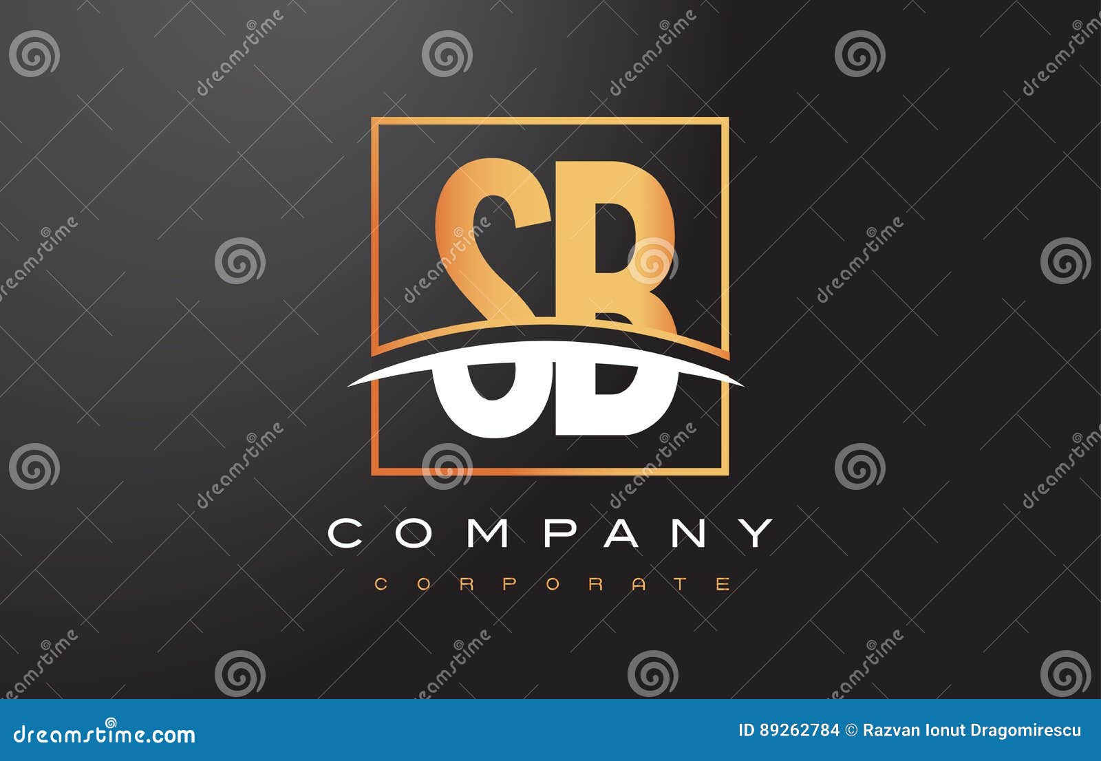 Sb S B Golden Letter Logo Design With Gold Square And Swoosh Stock Vector Illustration Of