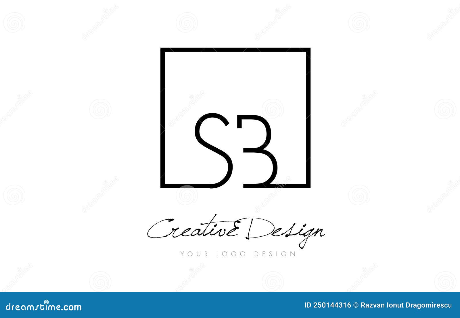 SB Square Frame Letter Logo Design with Black and White Colors Stock ...