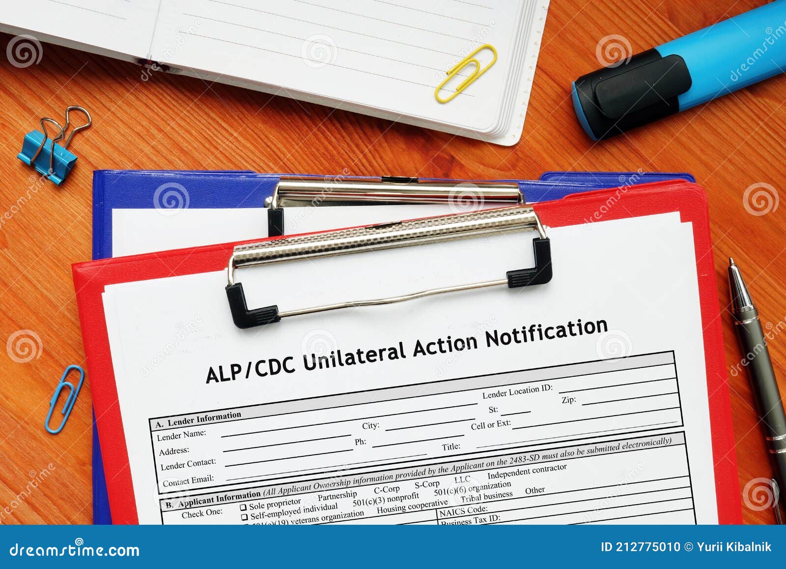 SBA Form ALP/CDC Unilateral Action Notification Stock Photo - Image of ...