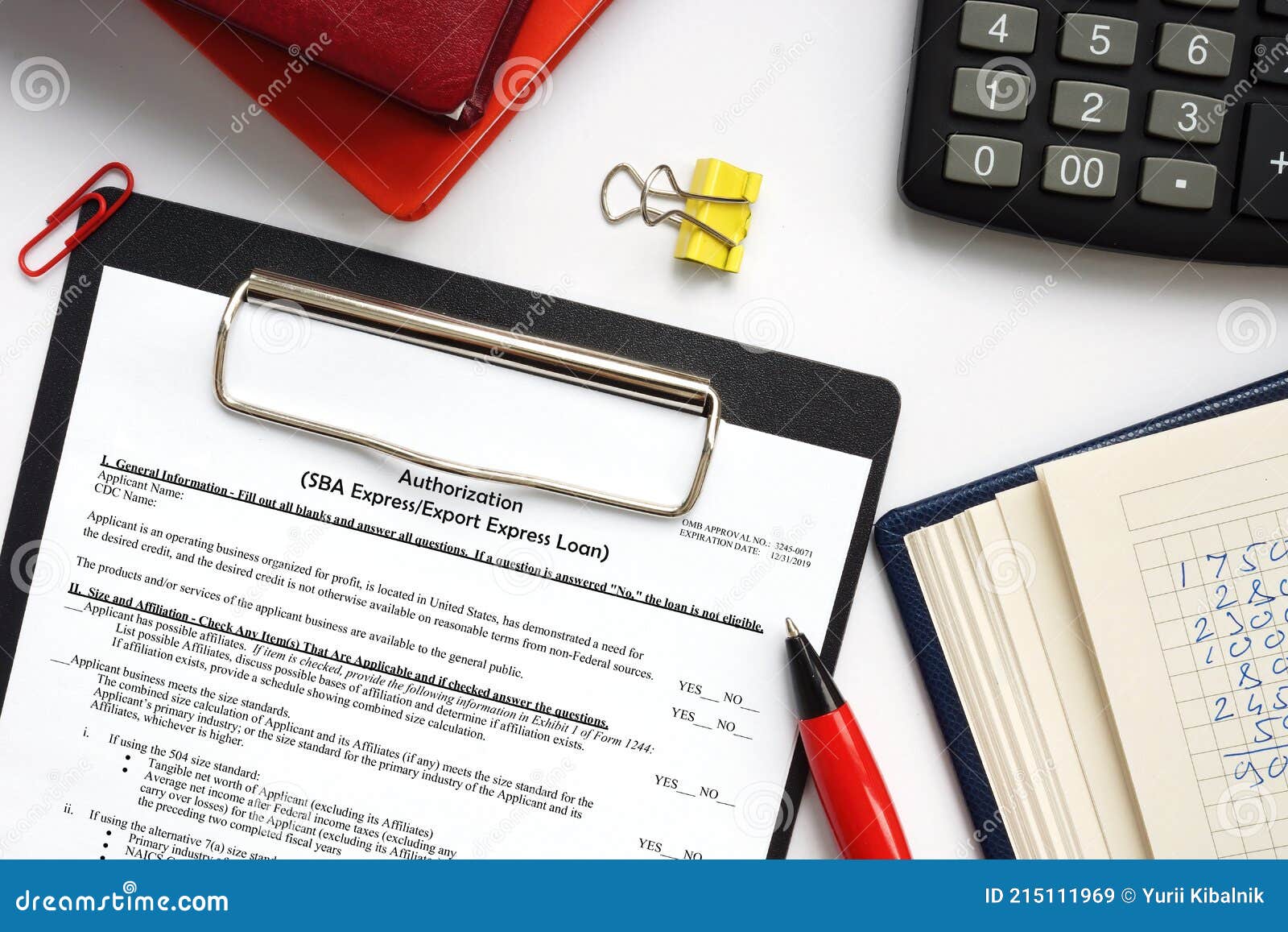 SBA Form Authorization SBA Express/Export Express Loan Stock Image ...