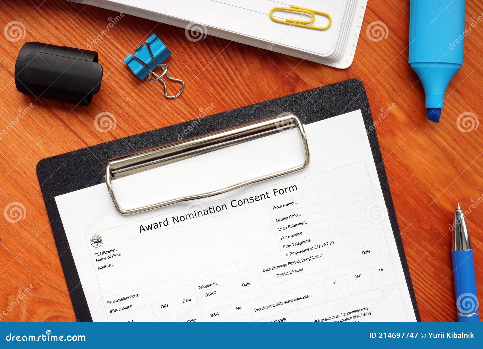 SBA Form Award Nomination Consent Form Stock Image - Image of small ...