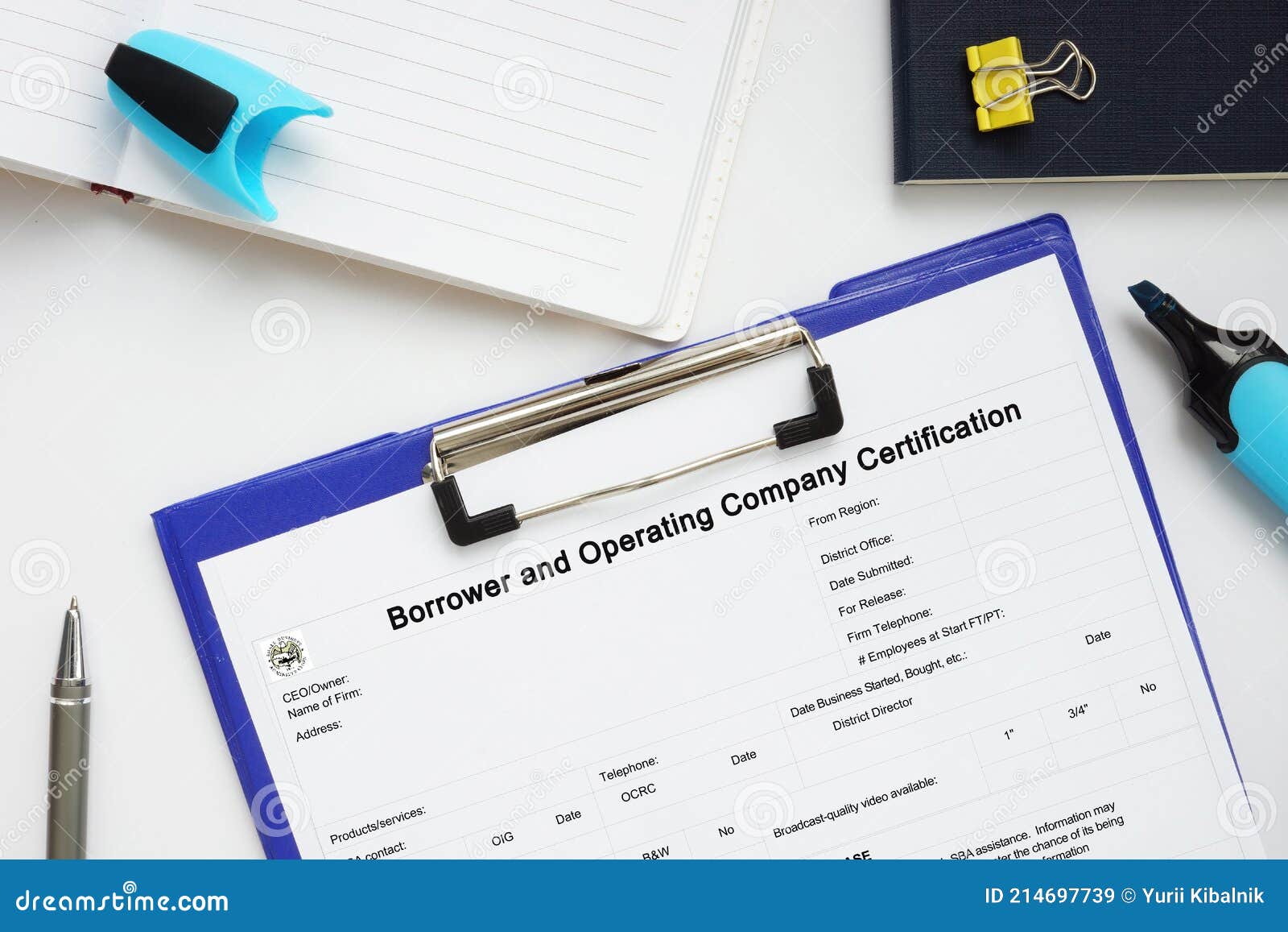 SBA Form 2289 Borrower and Operating Company Certification Stock Image ...