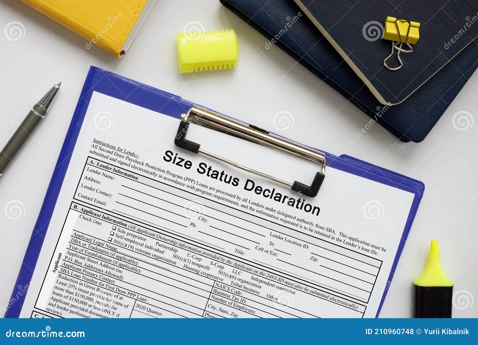SBA Form 480 Size Status Declaration Stock Photo - Image of lending ...