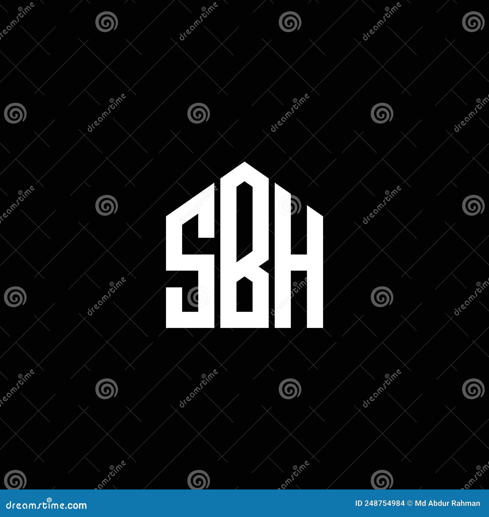 SBH Letter Logo Design on BLACK Background. SBH Creative Initials ...
