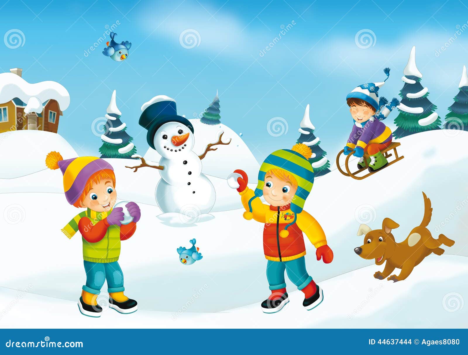Scène De Bande Dessinée D'hiver Illustration Stock - Illustration du ...