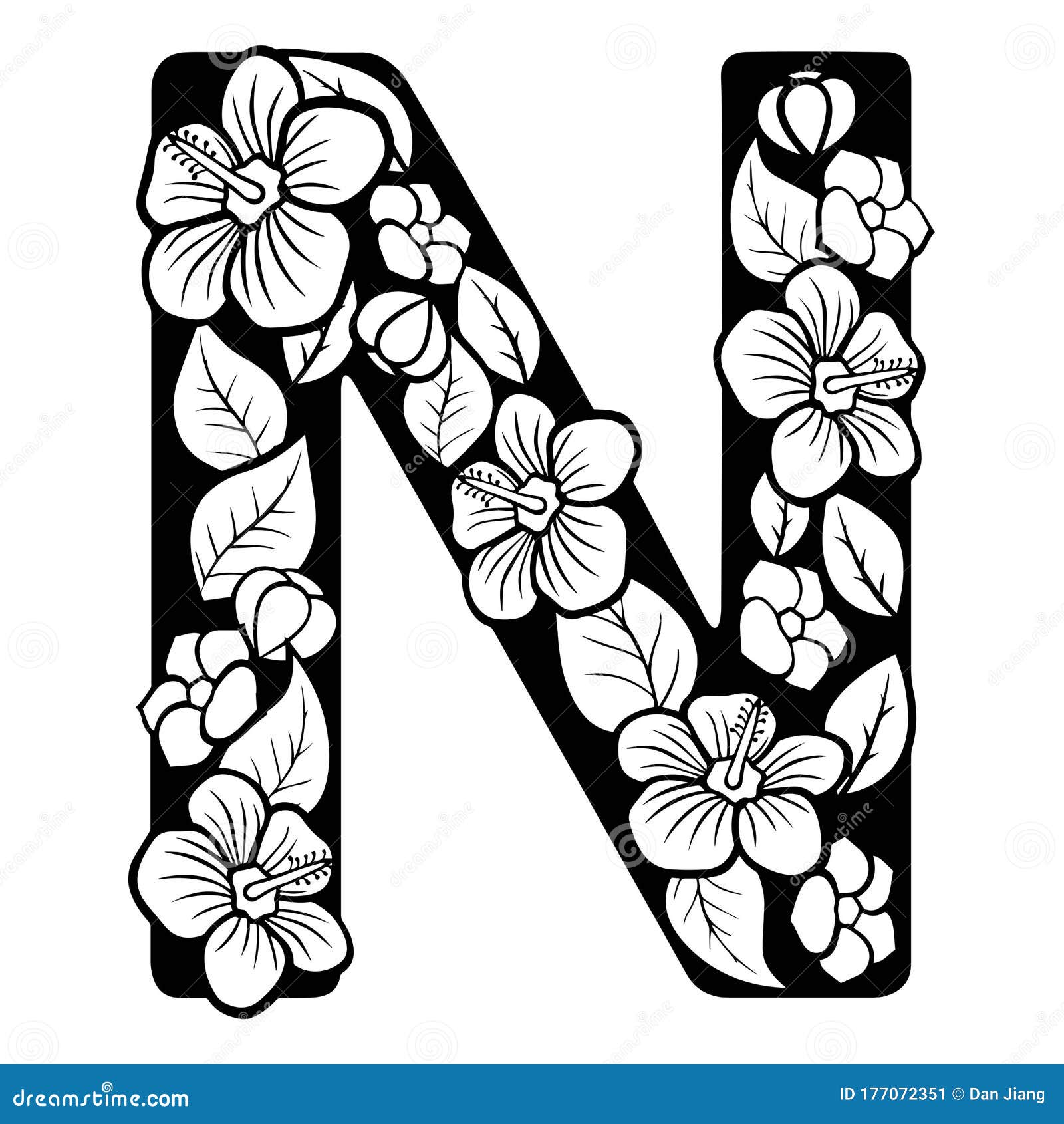 Hollow Flowers English Letters, Wedding Fonts.English Alphabet. Vector ...