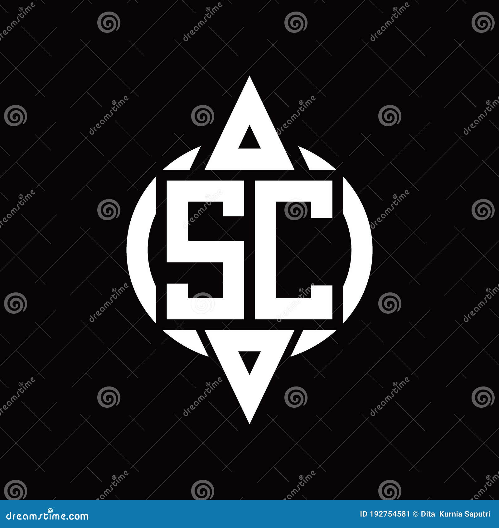 SC Logo with Circle Rounded Combine Triangle Top and Bottom Side Design ...