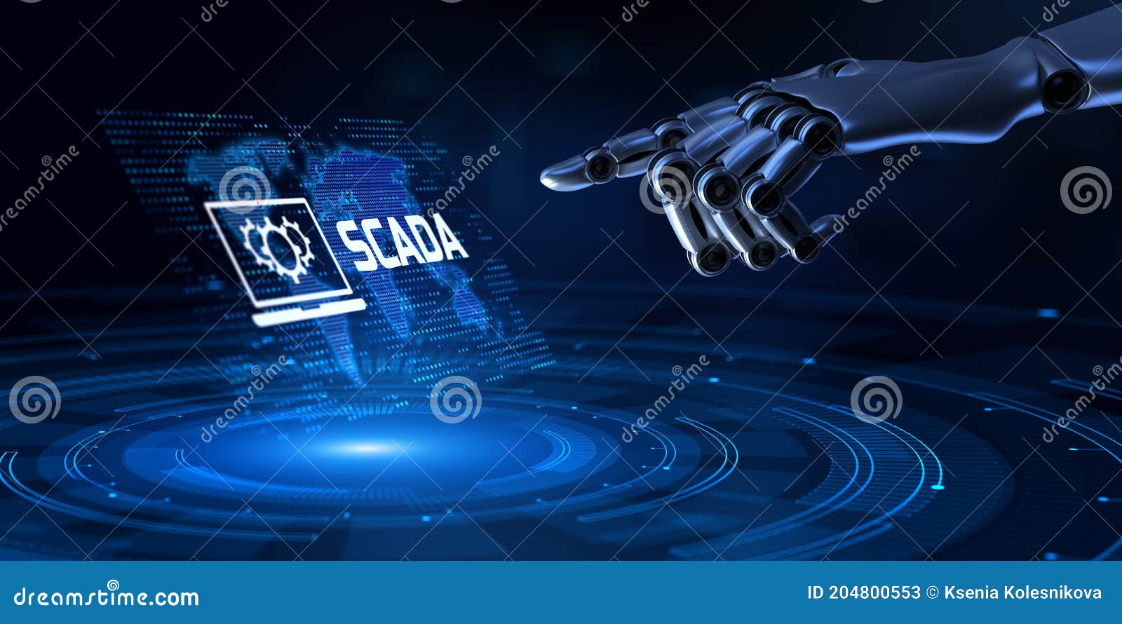 SCADA System Icon In Wireframe Hand. Supervisory Control And Data ...