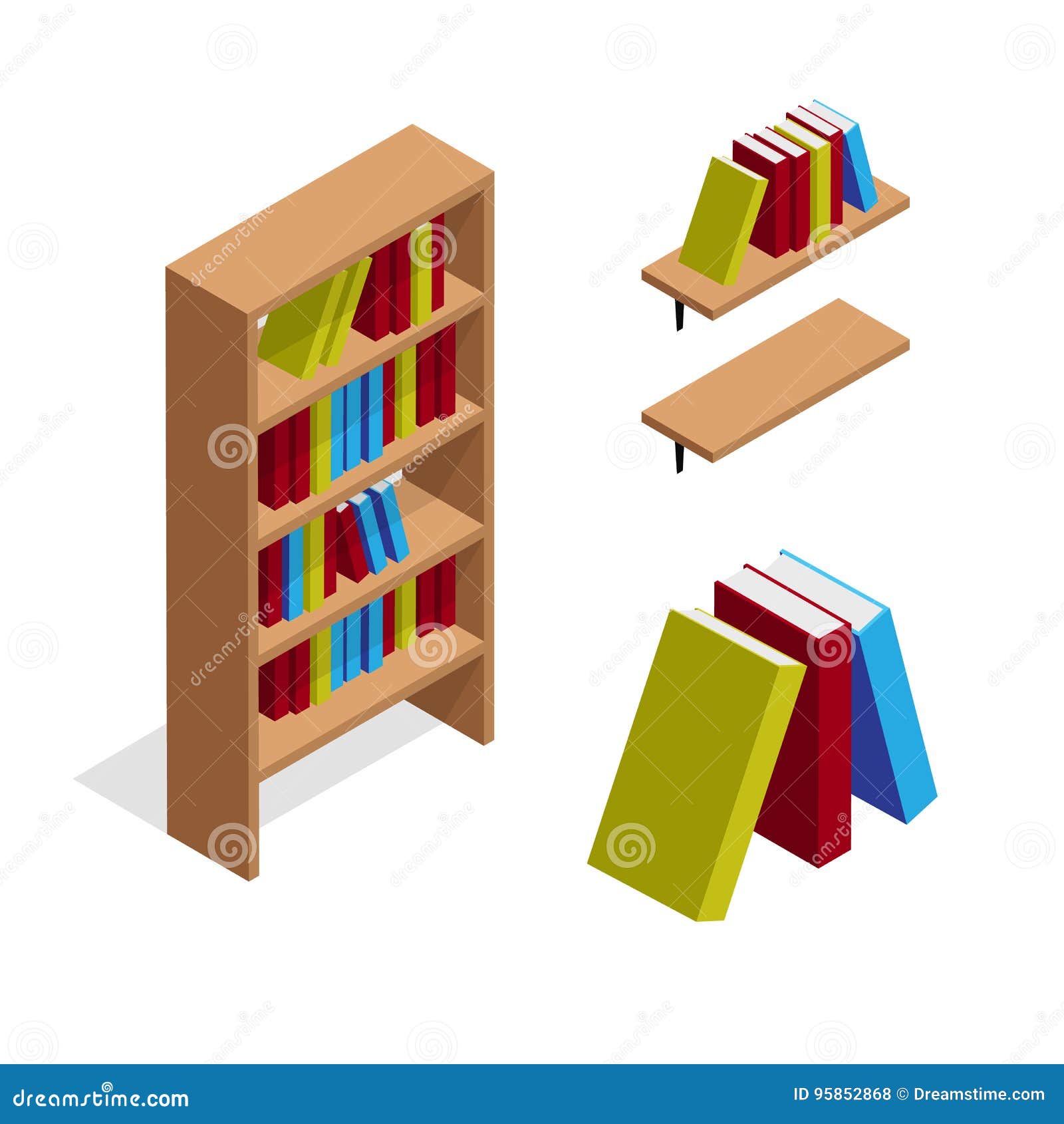 Scaffale E Scaffale Per Libri Isometrici Con L'illustrazione Di Libri ...