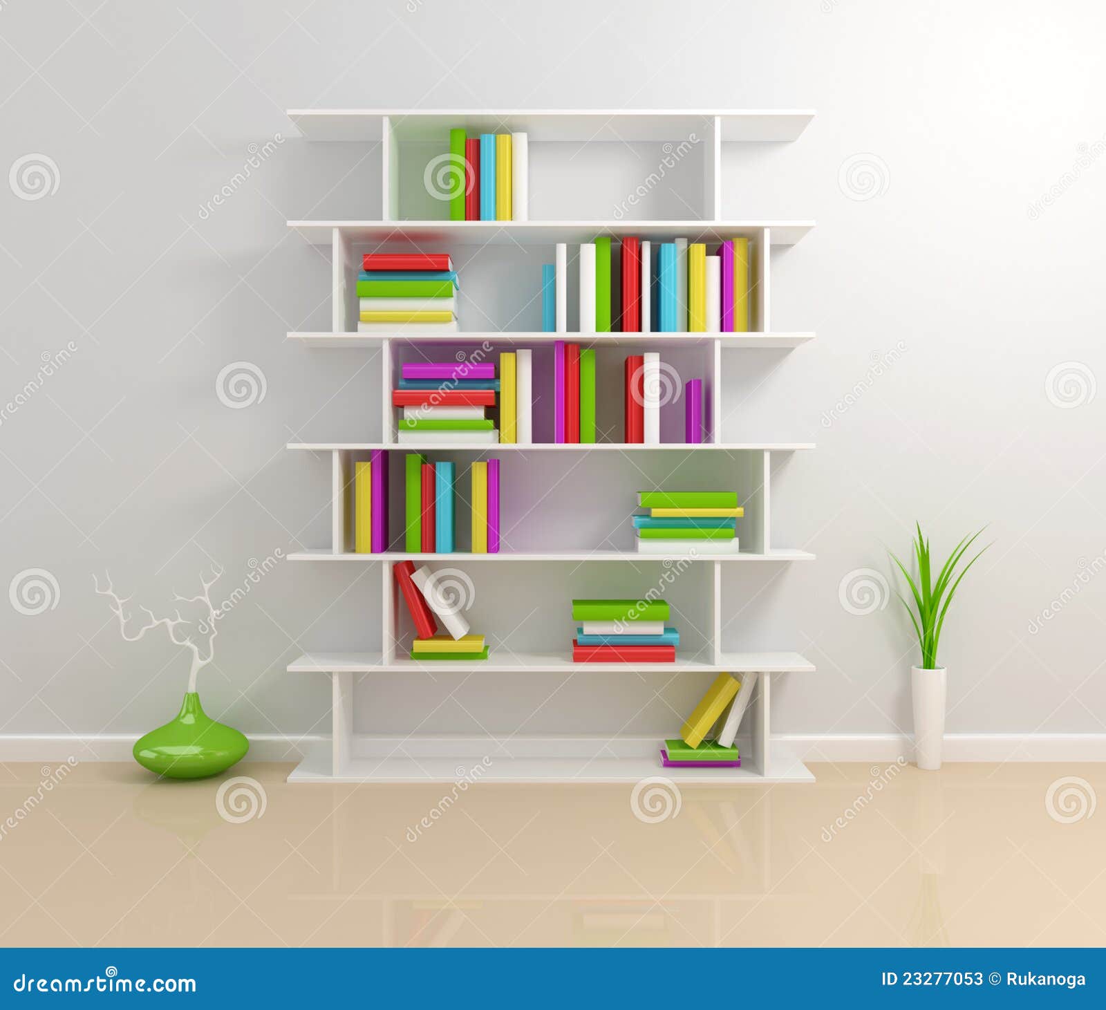 Scaffale Per Libri Bianco Con Libri Variopinti. Illustrazione di Stock ...