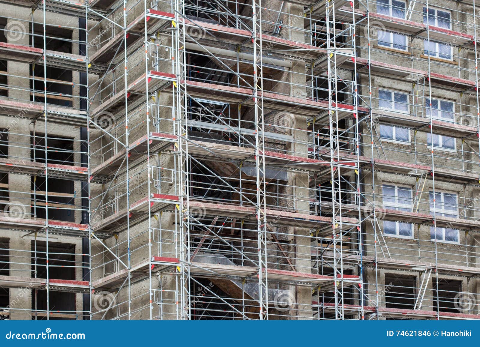 Scaffold on Building Facade - Construction Site Stock Photo - Image of ...