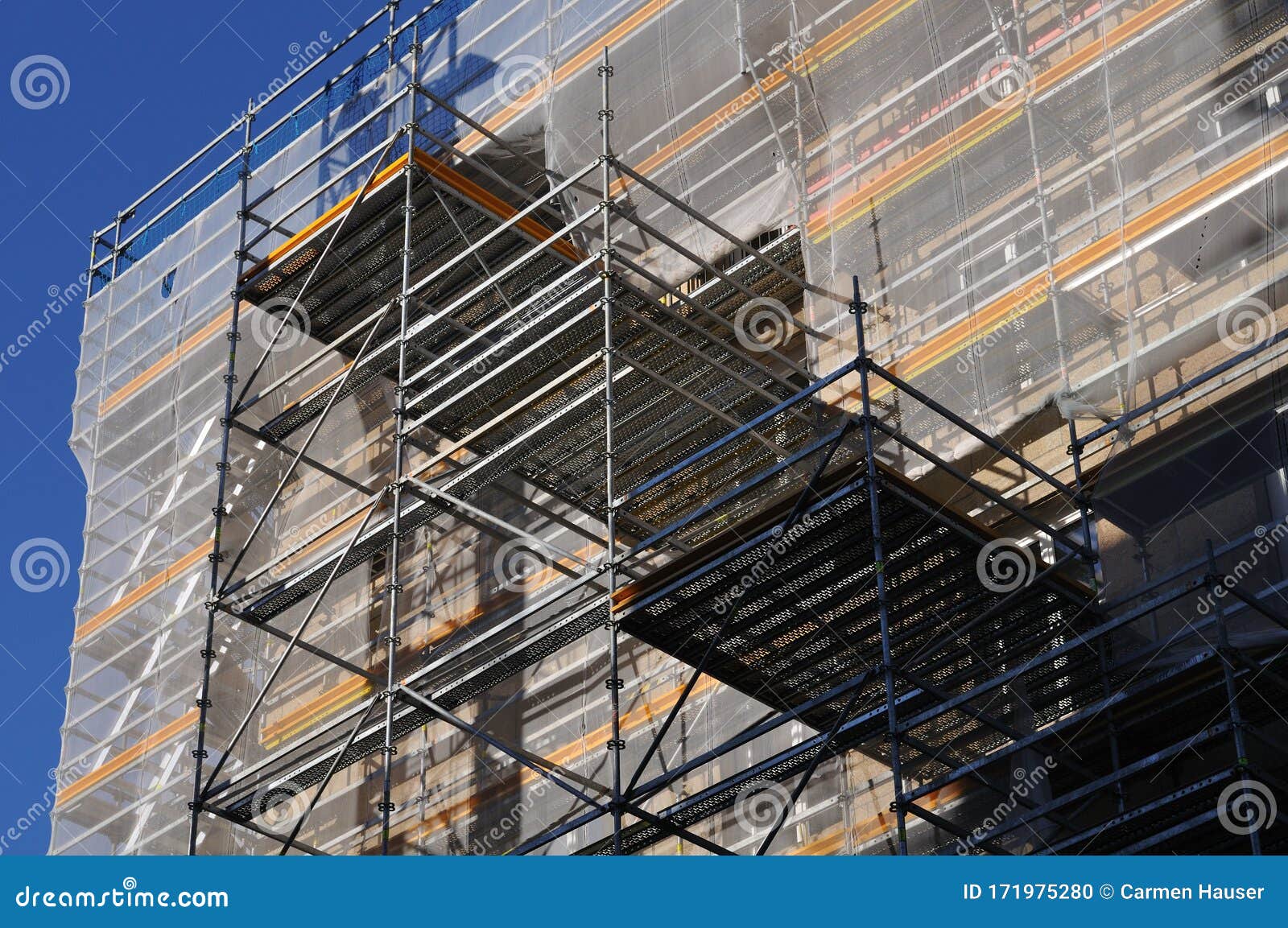 Scaffold and Safety Net at a Building Stock Photo - Image of safety ...