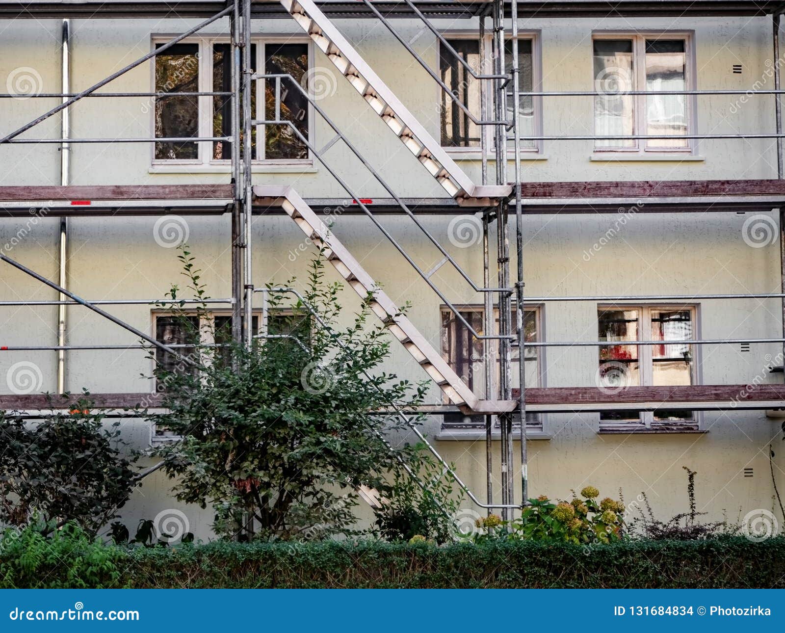 Scaffold Surrounding Old Building during Stock Photo - Image of process ...