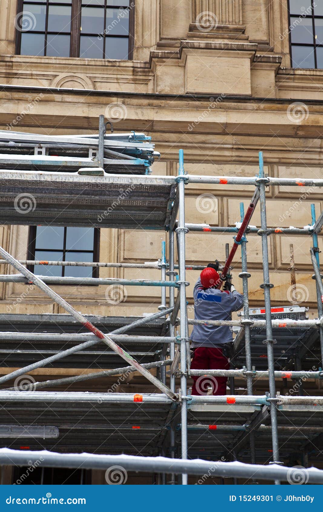 Silhouette Scaffolder In PPE Erecting Framework Of Wooden Planks And ...