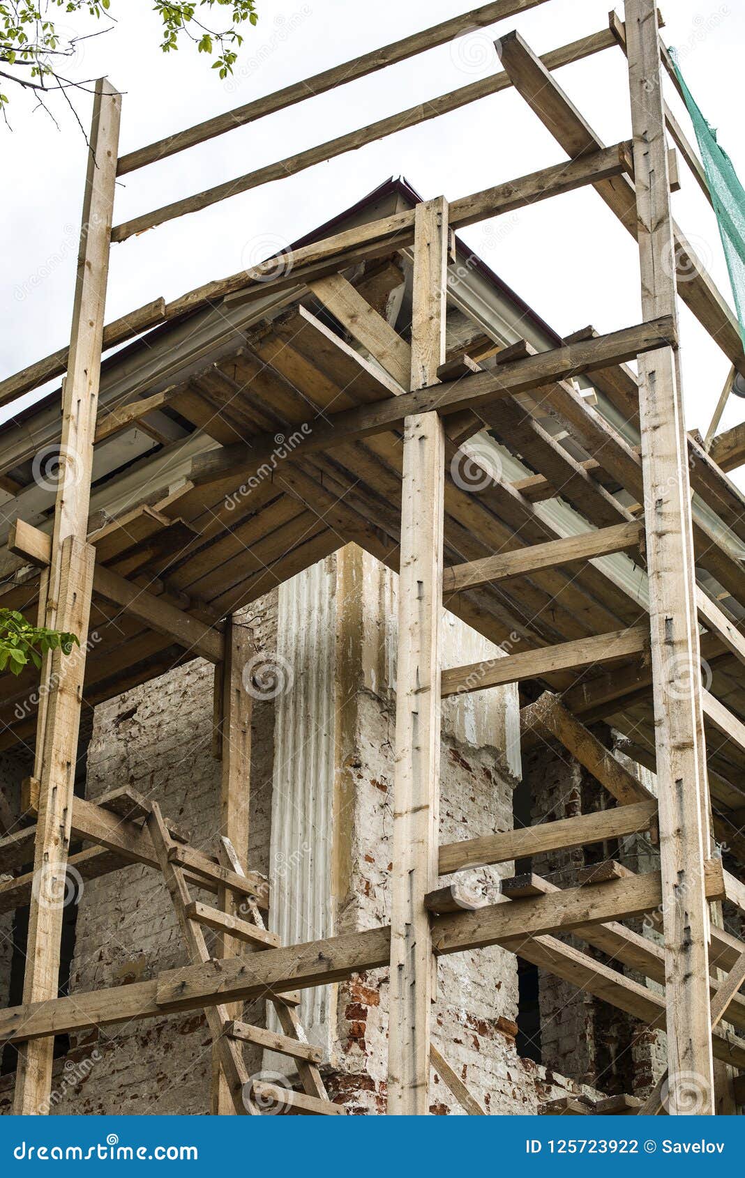 Wooden Scaffolding Around the Ancient Building Stock Photo - Image of ...