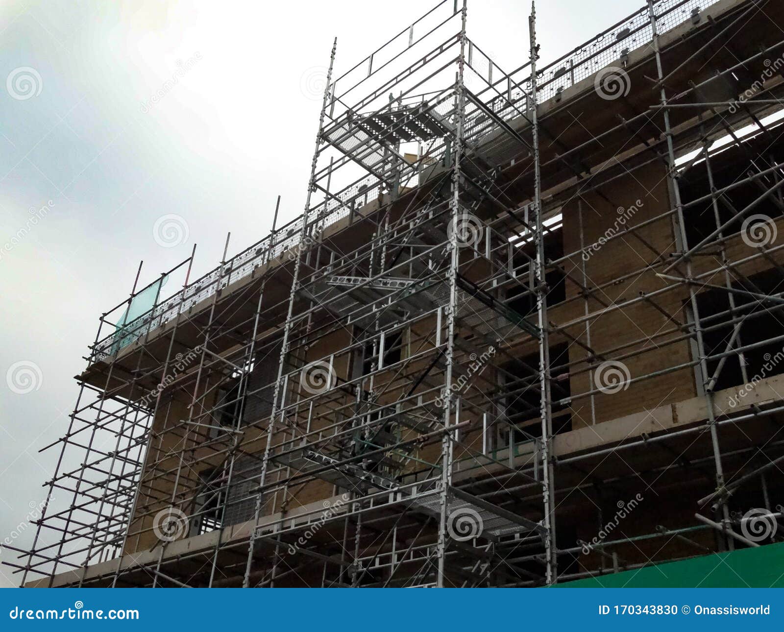 Scaffolding Around House For Installing Wood Siding Overhang Stock ...