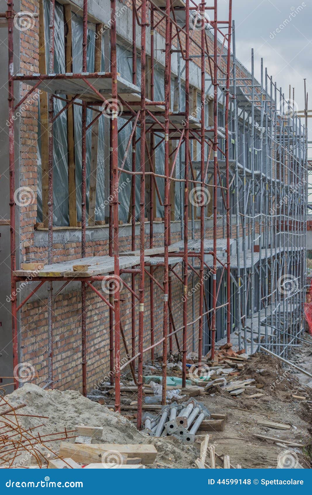 Scaffolding on Building. Building Covered in Scaffolding at Cons Stock ...