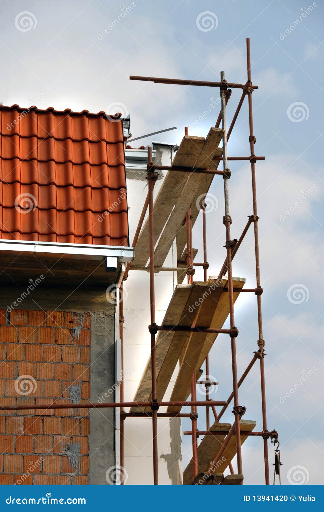 Scaffolding on Building Corner Stock Photo - Image of level, house ...