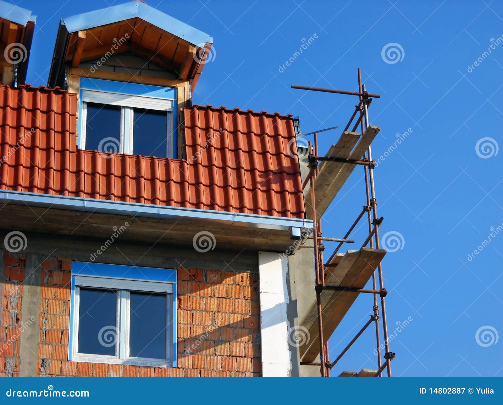 Old Building Corner With Red Tile Roofs, Traditional Medieval French ...