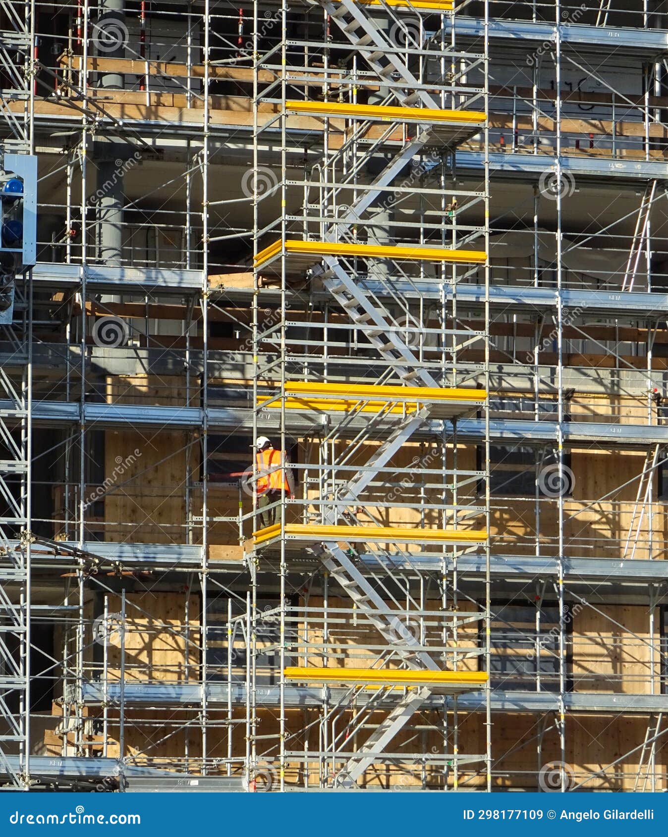 Scaffolding on Building Under Construction, External Service Staircase ...