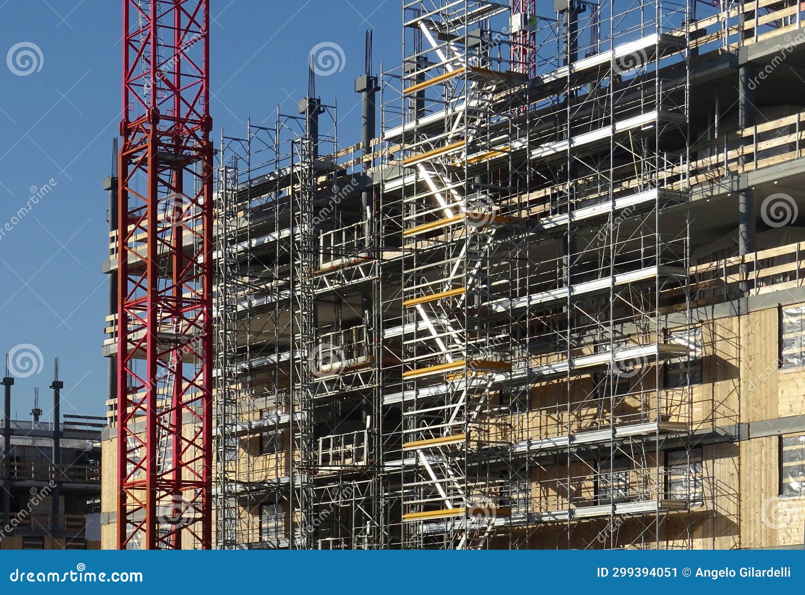 Scaffolding on Building Under Construction, External Service Staircases ...