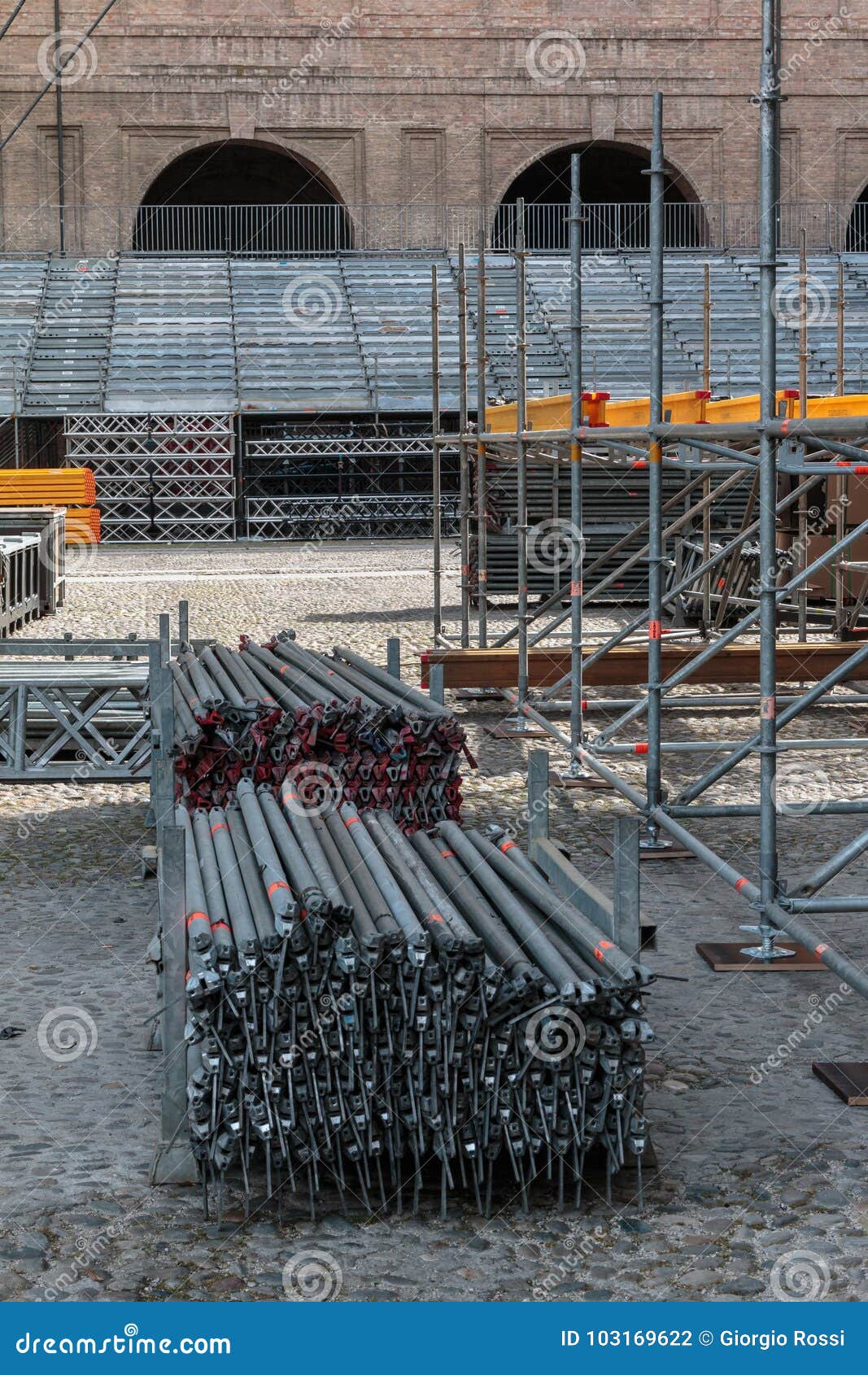 Scaffolding Elements Construction and Stacked Poles for Stage St Stock ...