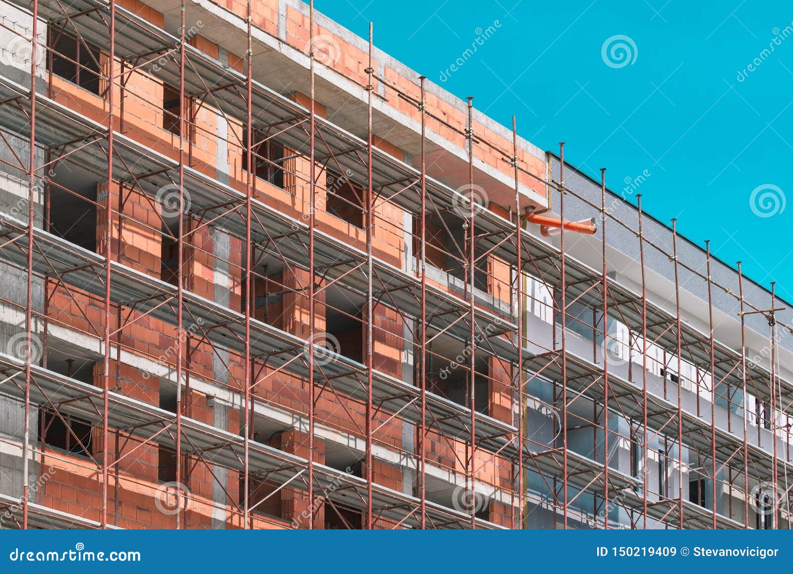 Scaffolding on Empty Construction Site with Unfinished Incomplete ...