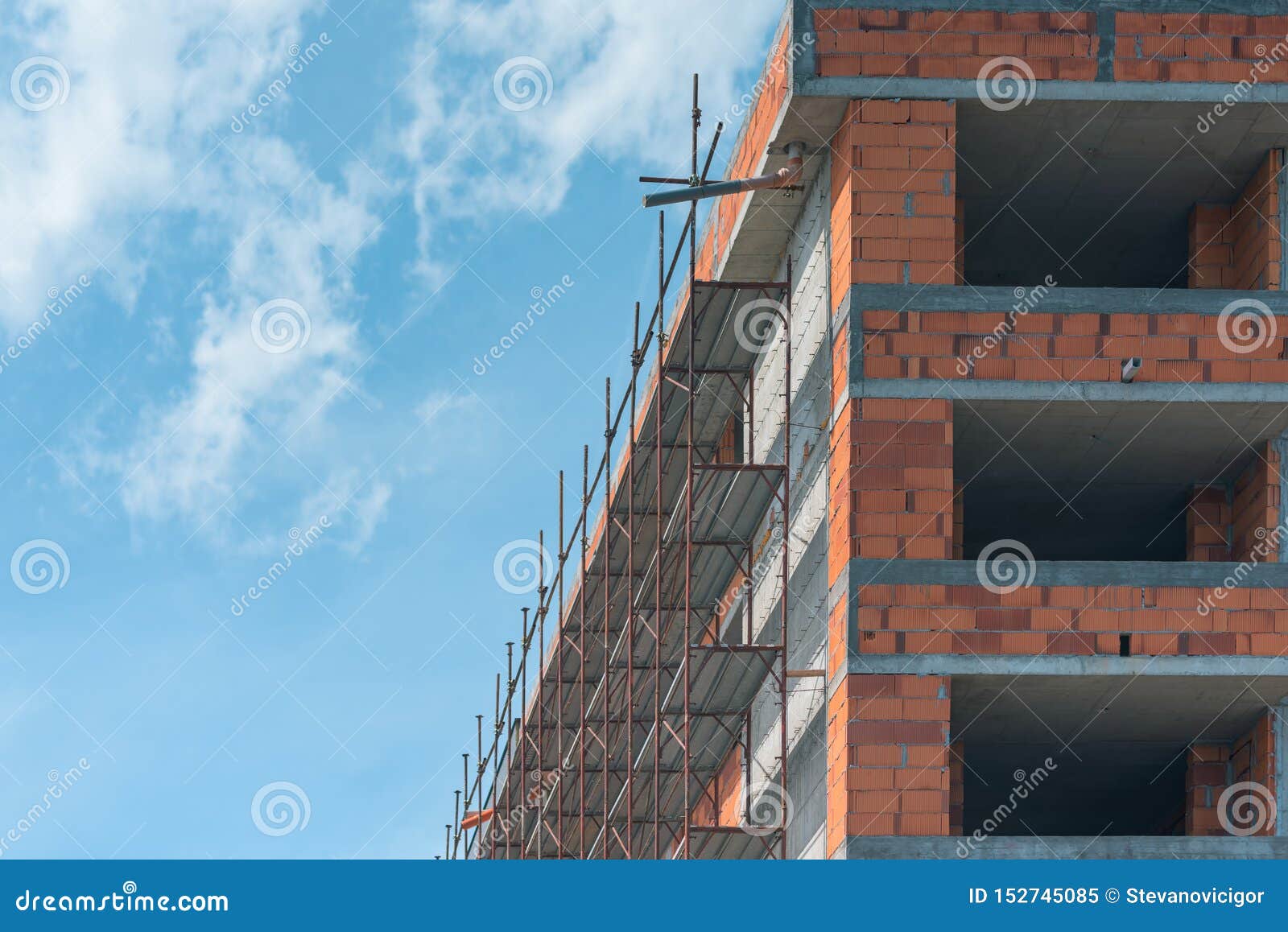 Scaffolding On Empty Construction Site With Unfinished Incomplete ...