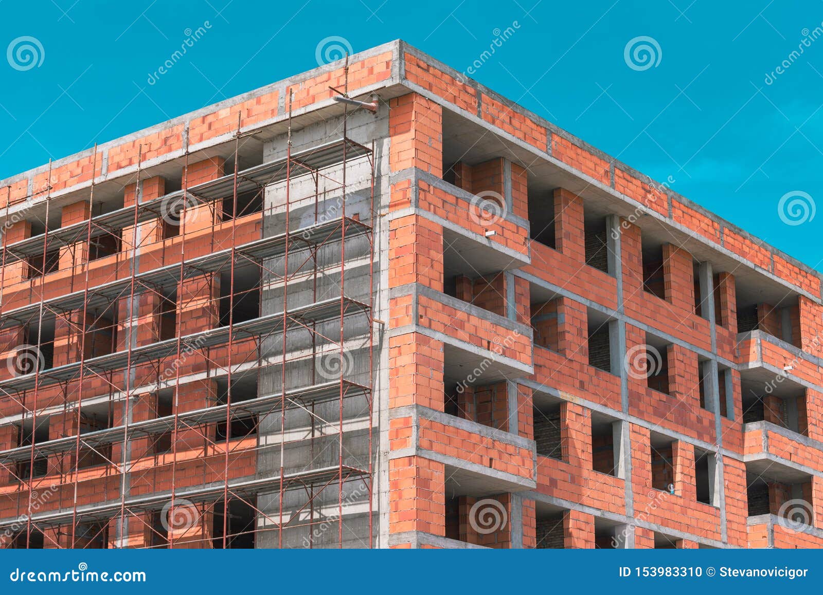 Scaffolding On Empty Construction Site With Unfinished Incomplete ...