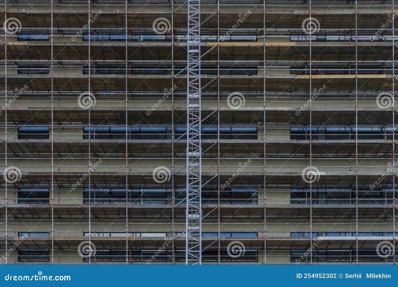 Scaffolding on the Facade of the House. Stock Photo - Image of pipes ...