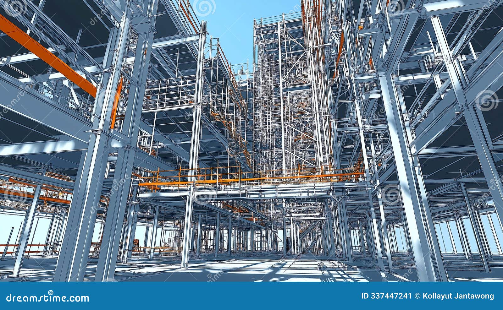 Scaffolding and High-Rise Construction: a 3D Vector Illustration of ...