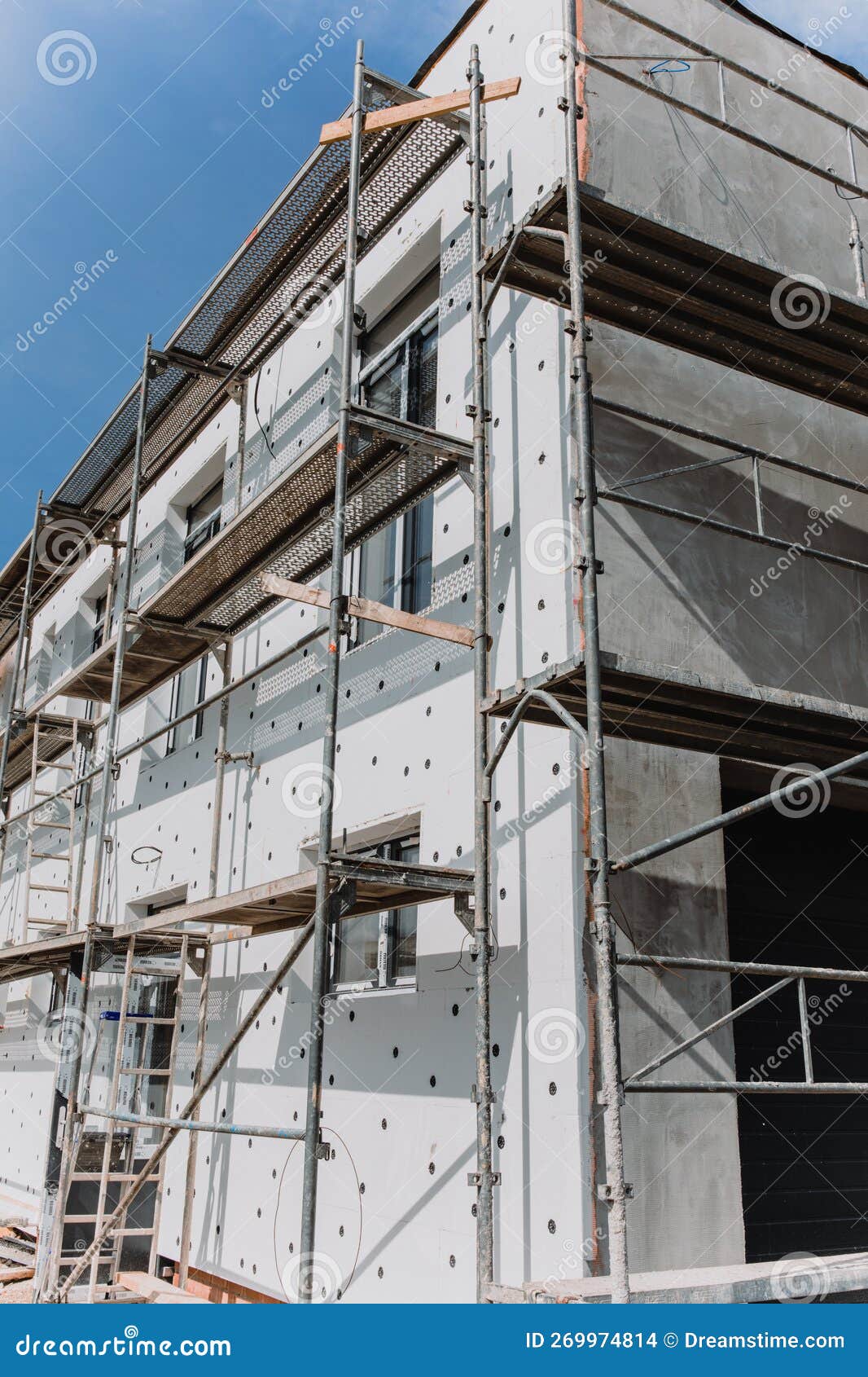 Scaffolding on House Facade,modern Building Under Construction Stock ...