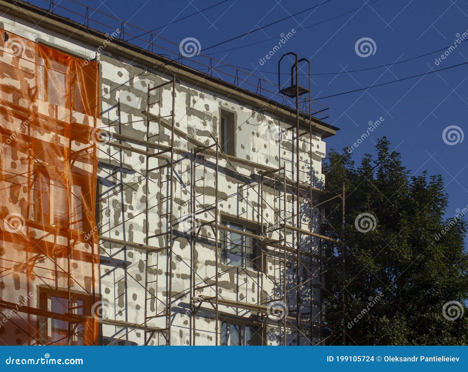 Scaffolding. Insulation of the Facade with Foam Stock Photo - Image of ...