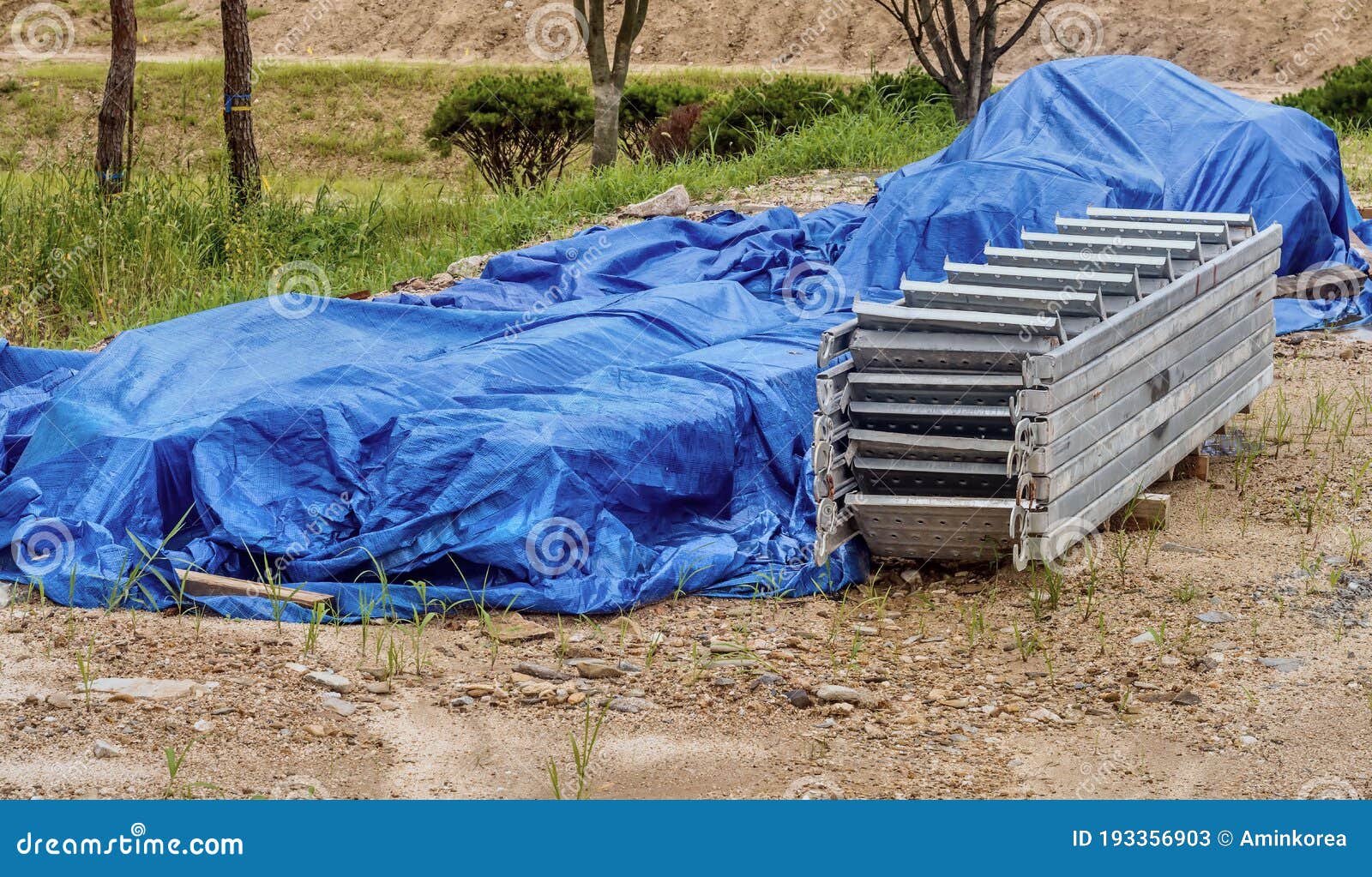 Scaffolding Ladder Sections Stacked on Ground Stock Image - Image of ...