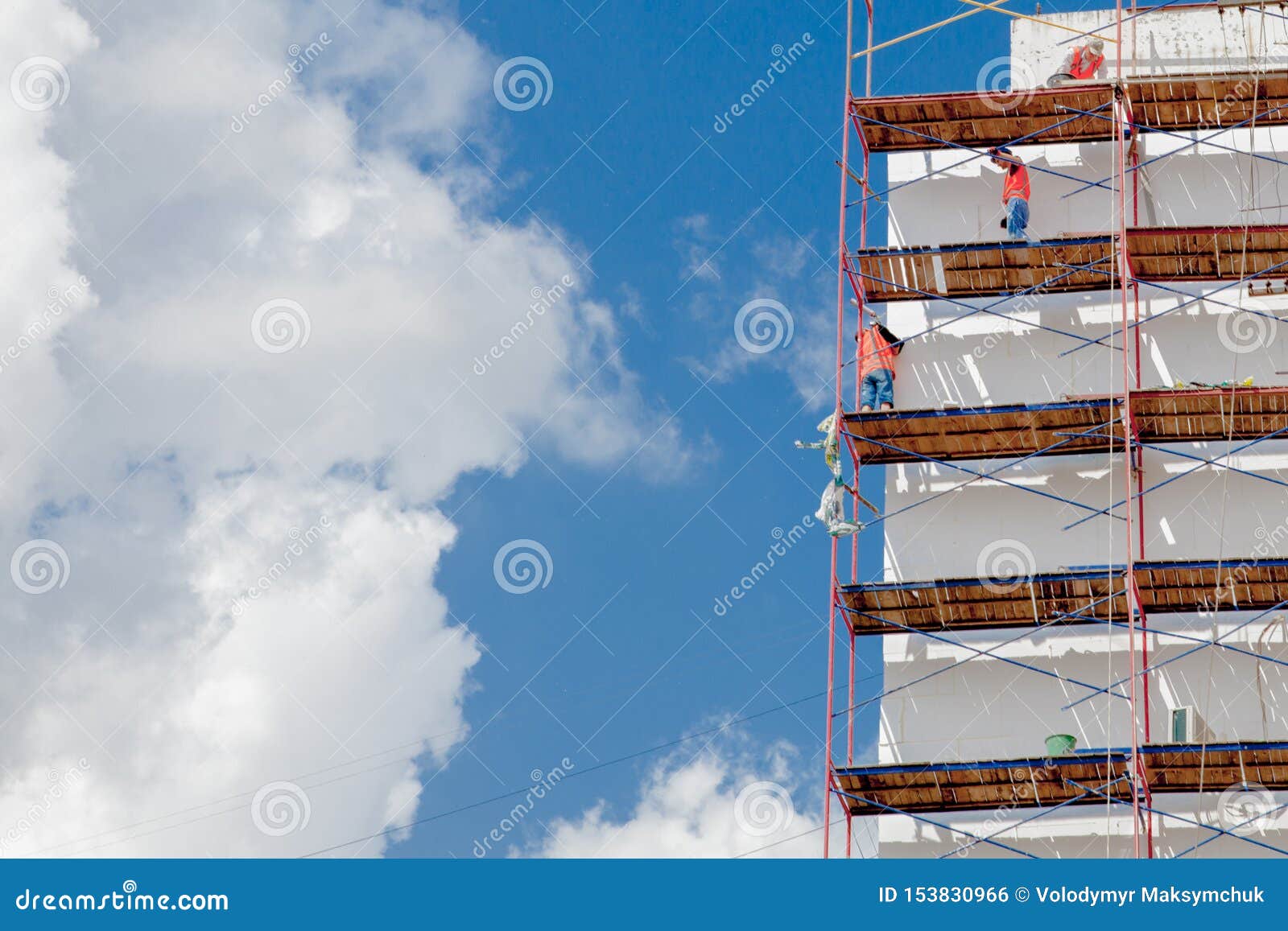 Scaffolding on a Multistory Building. Warming of the Outer Wall Panel ...